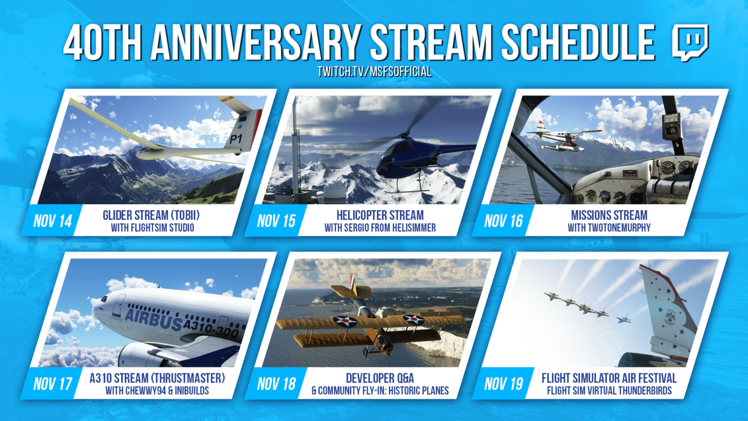 40th Anniversary Stream Schedule - Microsoft Flight Simulator